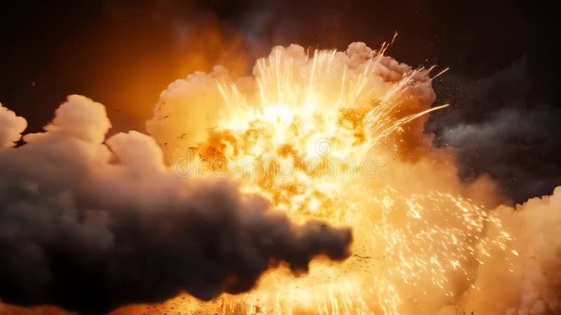 Spectacular Explosion with Fire and Smoke in Dramatic Scene Stock ...