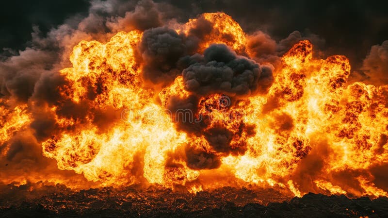 A Dramatic Explosion with Flames and Smoke, Showcasing Intense Energy ...