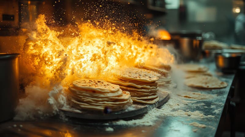 Dramatic Explosion of Flour in Busy Kitchen Generative AI Stock ...