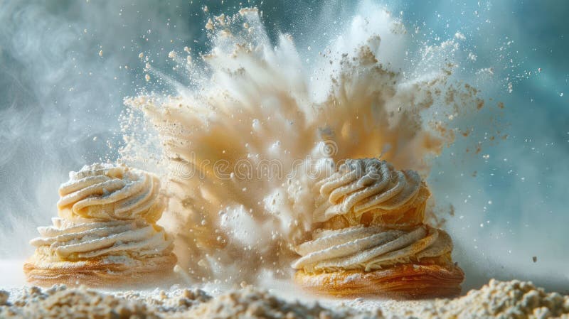 Cream Puff Explosion: a Whimsical Culinary Moment Stock Illustration ...