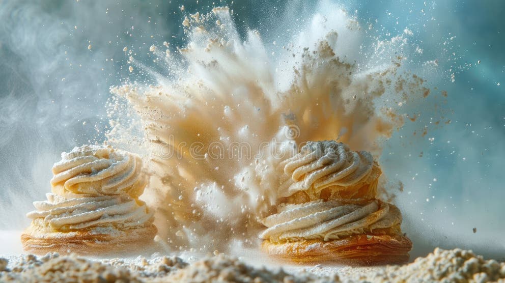Cream Puff Explosion: a Whimsical Culinary Moment Stock Illustration ...