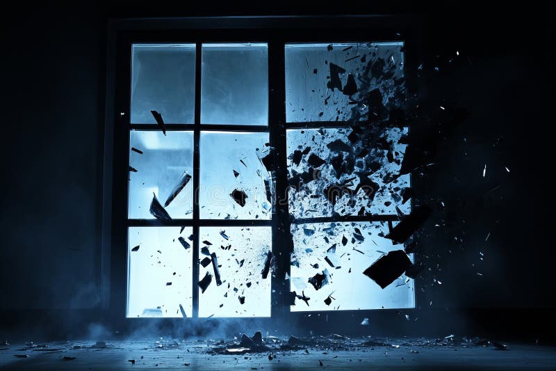 Dramatic Explosion of Glass Shards Against a Dark Background with Blue ...