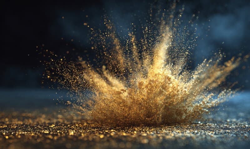 A Dramatic Explosion of Golden Dust Particles Against a Dark Background ...