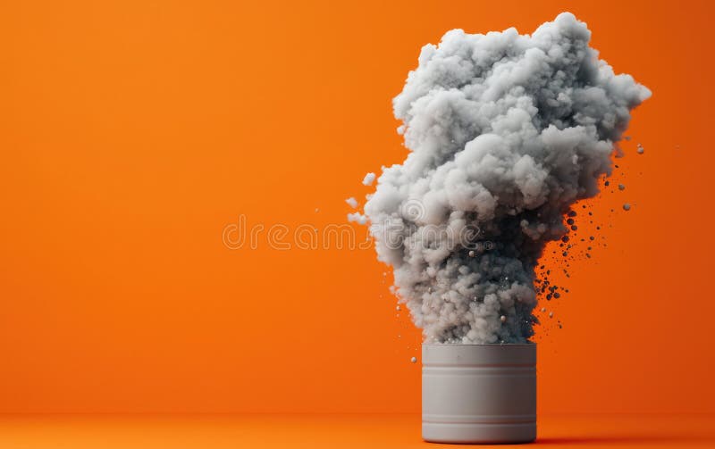 A Dramatic Explosion of Gray Smoke Billowing from a Canister Against a ...