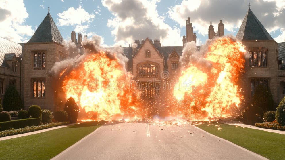 Dramatic Explosion at Historic Mansion on a Sunny Day Stock Photo ...