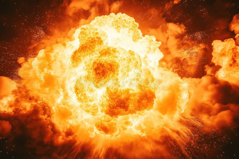 A Dramatic Explosion Illuminated Against a Dark Sky during a Nighttime ...