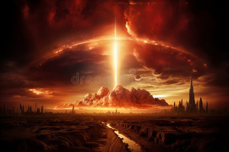 A Dramatic Explosion Illuminates a Dark Landscape with Towering ...