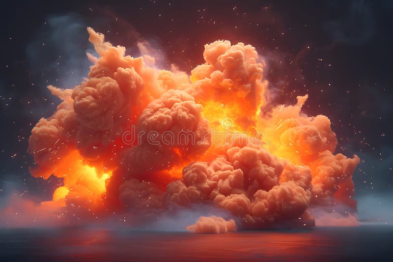 Dramatic Explosion with Intense Fire and Smoke in Dark Environment ...
