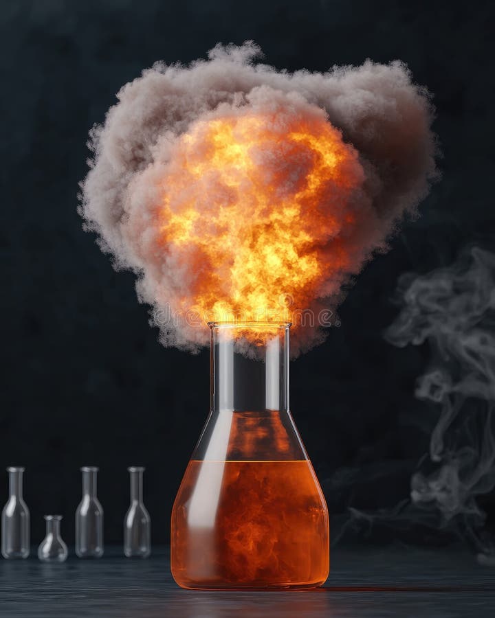 A Dramatic Explosion from a Laboratory Flask Creates a Fiery and Smoky ...