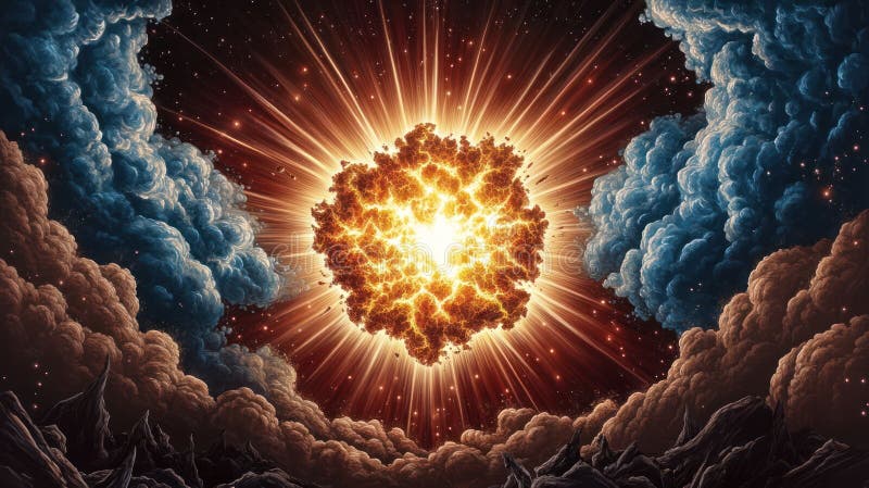 Cosmic Explosion: Fiery Celestial Event in Dramatic Cloudscape Stock ...
