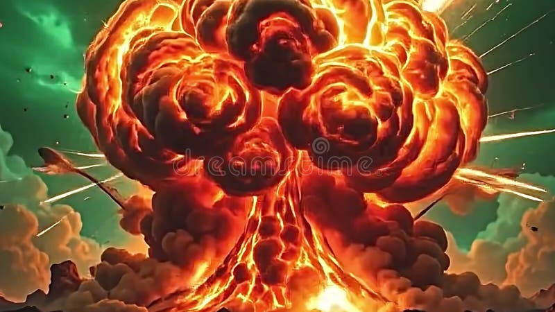 Dramatic Explosion with a Massive Fiery Cloud Billowing Outward, Bright ...