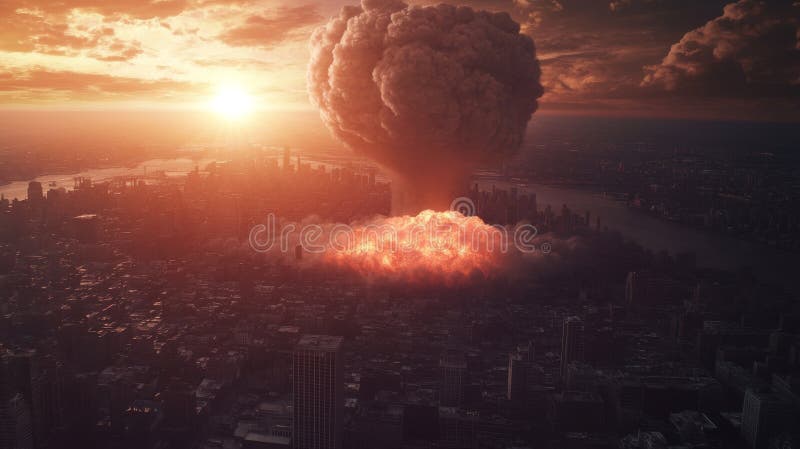 Dramatic Explosion of a Nuclear Mushroom Cloud Over a City Skyline ...