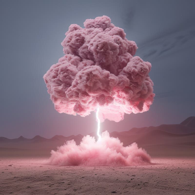 Dramatic Explosion of Pink Smoke in Desert Landscape Stock Illustration ...