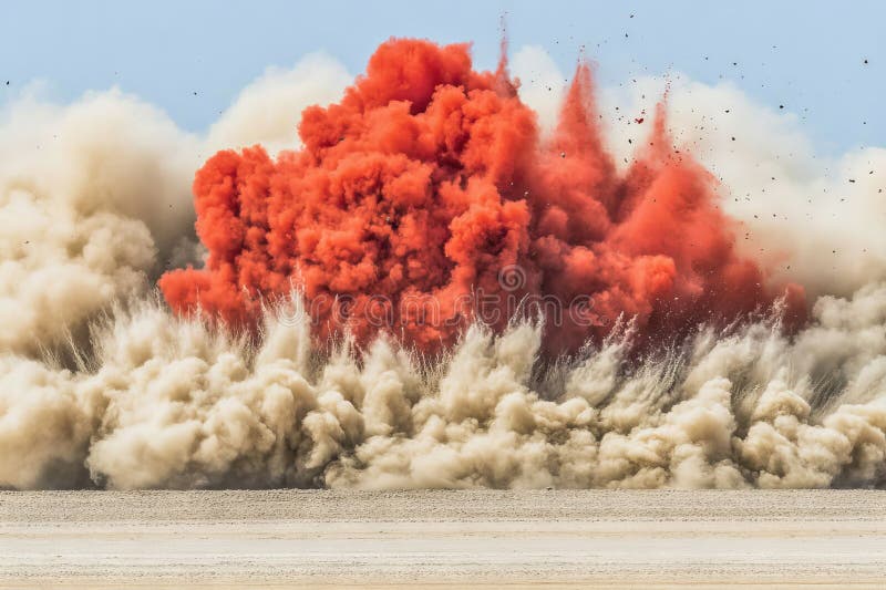 A Dramatic Explosion of Red and Grey Smoke, Ash, and Rock Fragments is ...