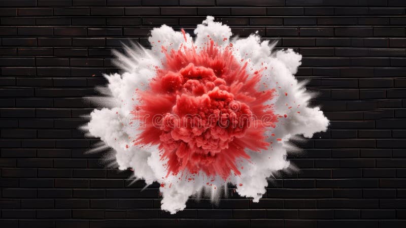 Dramatic Explosion of Red and White Powder Against a Dark Brick Wall ...