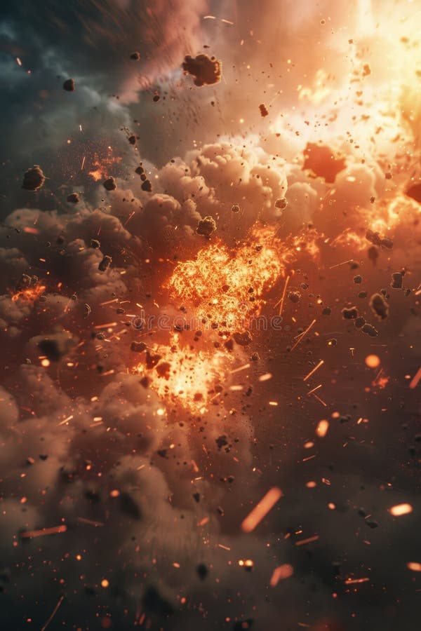 A Dramatic Explosion of Rocks and Debris in the Sky. Suitable for ...