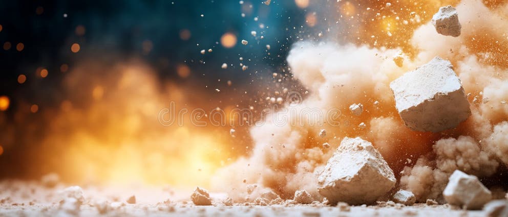 Dramatic Explosion with Rocks and Dust Cloud Stock Illustration ...