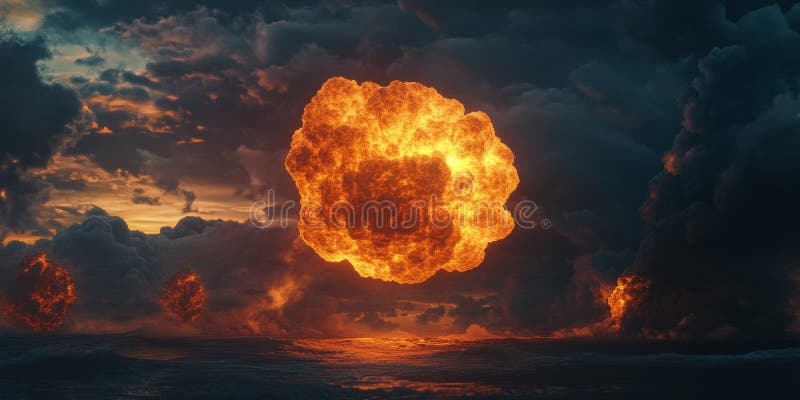 Dramatic Explosion in the Sky Above a Turbulent Ocean at Sunset Creates ...