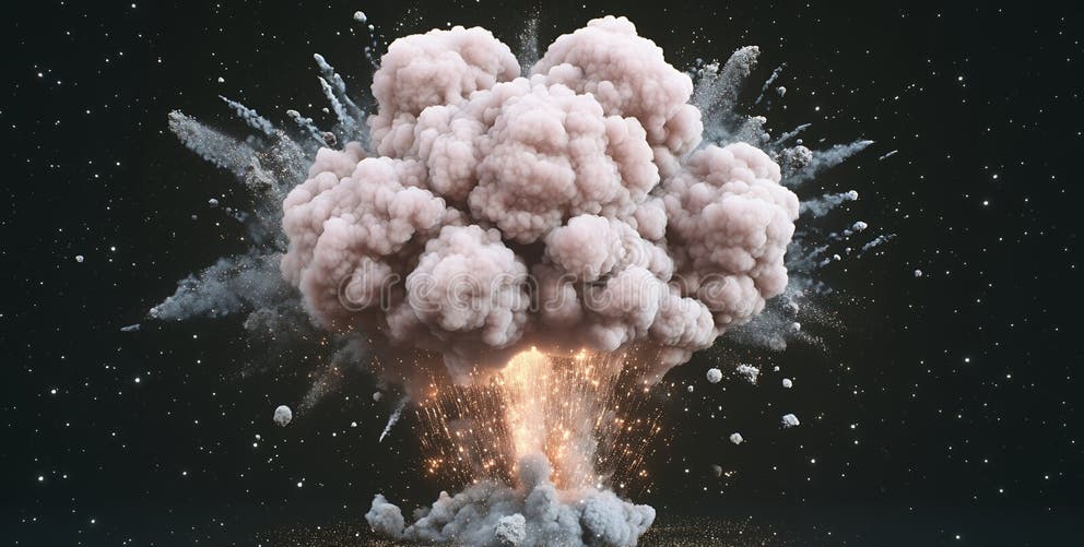 Dramatic Explosion Smoke Cloud Burst Fire Sparks Dark Background Stock ...