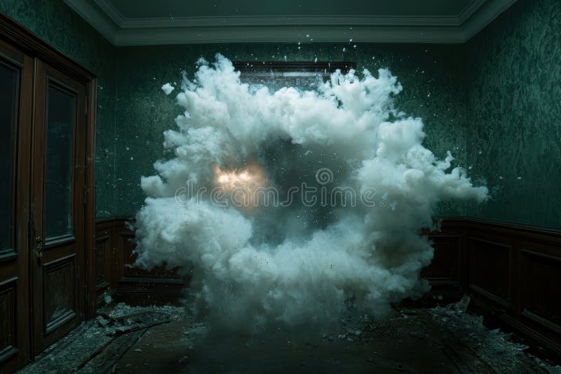 Dramatic Explosion of Smoke and Debris in an Old Room Stock ...