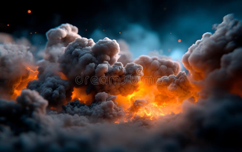 Dramatic Explosion with Smoke and Fire Clouds in Sky Stock Photo ...
