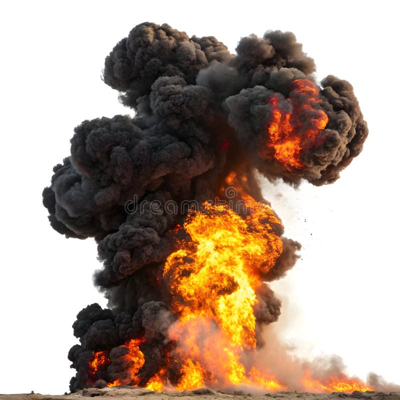 Horrible Smoke and Fire Explosion Isolated on White Background Stock ...