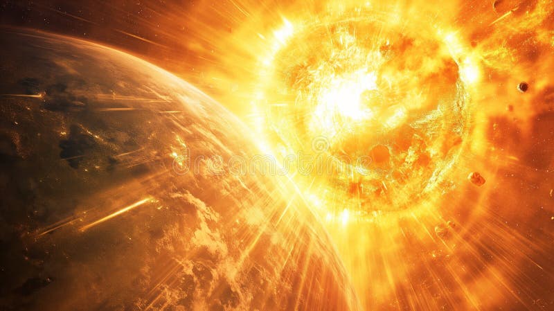 Dramatic Explosion of a Star Near a Vibrant, Rocky Planet. Stock Photo ...