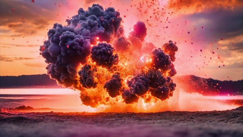 A Dramatic Explosion in the Sunset Stock Footage - Video of beautiful, smoke: 336010614