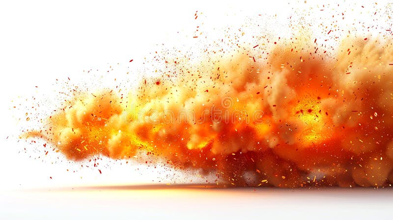 Dramatic Explosion Unleashes Fiery Clouds and Debris Against a White ...