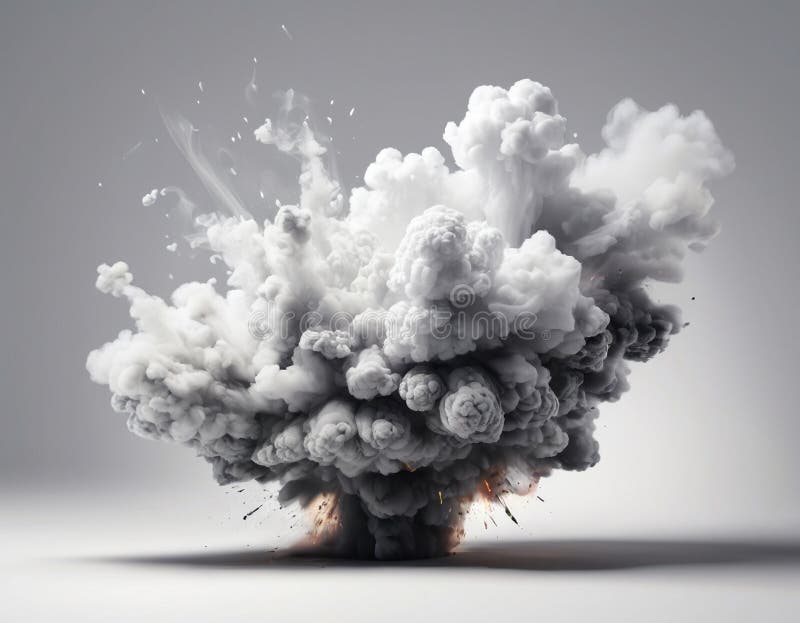 Dramatic Explosion with White Smoke Contrasting Against a Grey ...