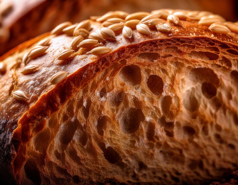 A Dramatic Exposure of Bread Textures Up Close, Emphasizing the Grains ...