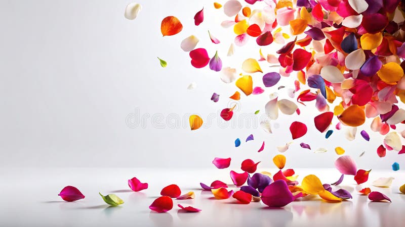 Dramatic Falling Petals a Bold Floral Flat Lay on a White Background ...
