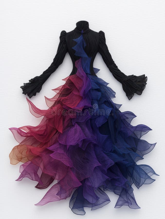 Dramatic Fashion Dress with Vibrant Color Gradients Stock Illustration ...