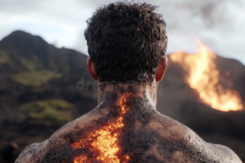 Dramatic Fiery Back of Person in Nature Stock Illustration ...