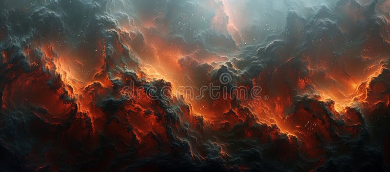 Dramatic Fiery Clouds Against Stormy Sky Create Intense Atmosphere with ...