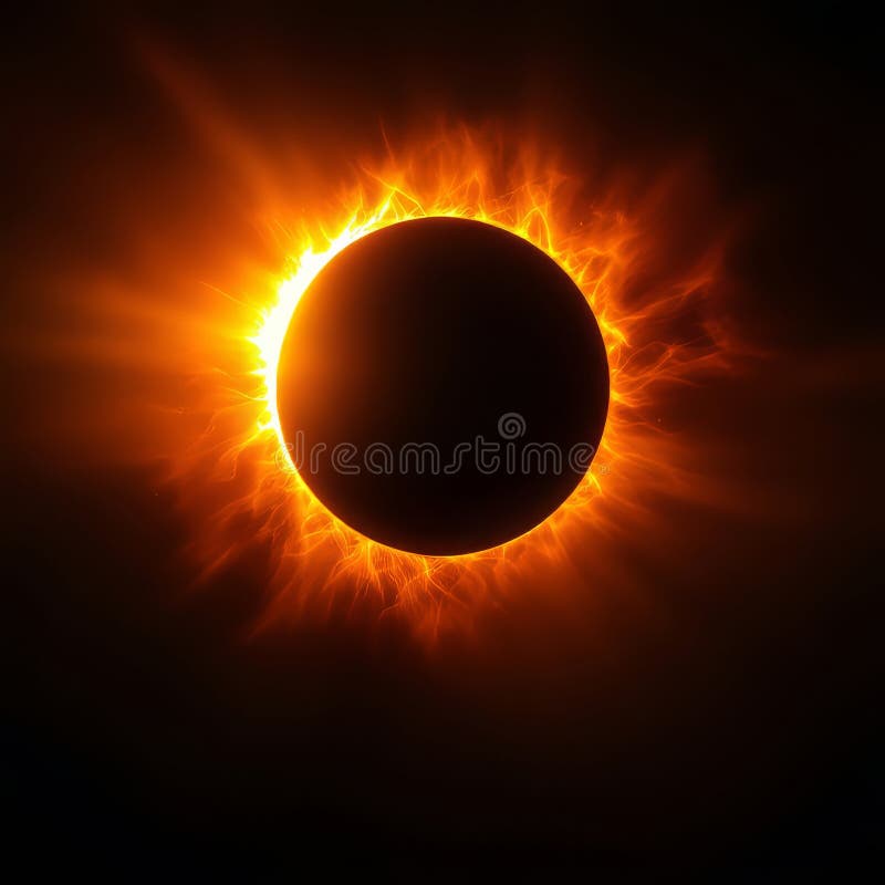 Glowing Eclipse with Fiery Corona in Dark Space Illustration Stock ...