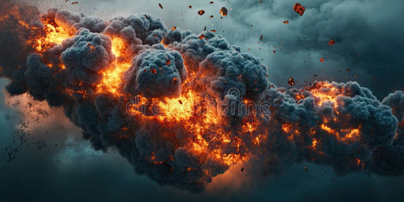 Dramatic Fiery Explosion with Black Smoke Billowing into the Sky ...