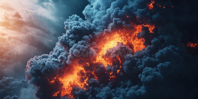 Dramatic Fiery Explosion with Black Smoke Billowing into the Sky ...