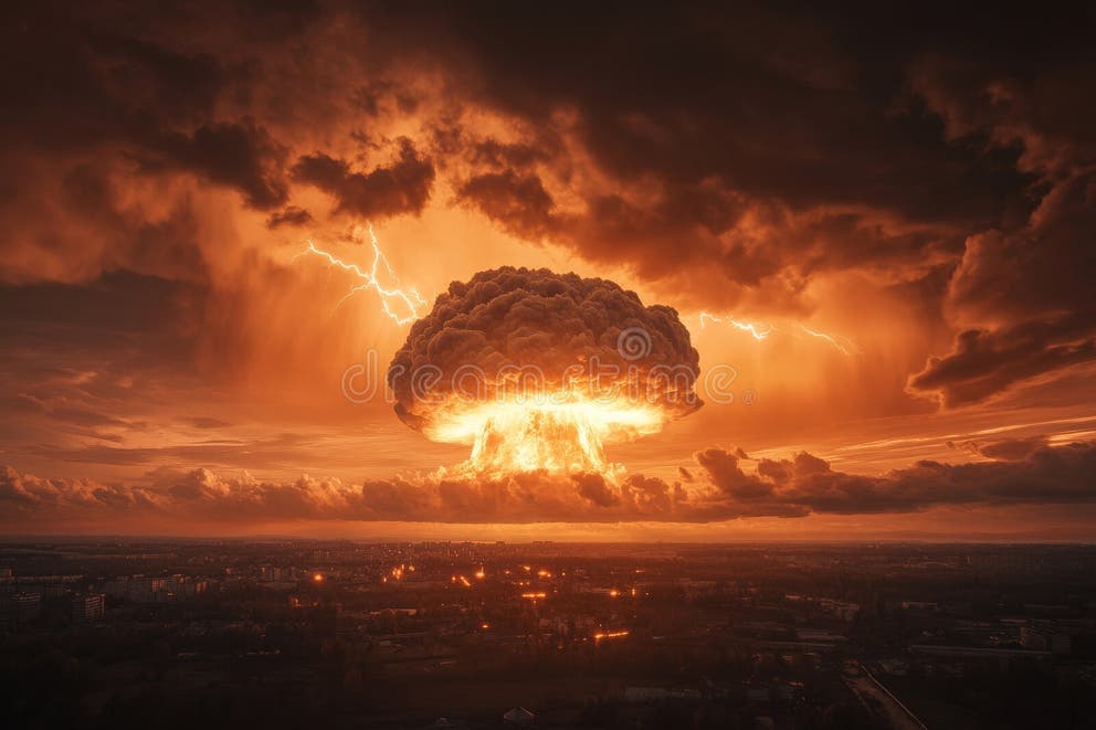 Dramatic Fiery Explosion: Massive Atomic Blast with Intense Lightning ...