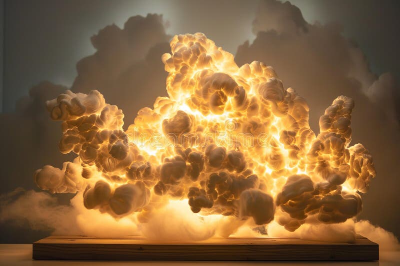 Dramatic Fiery Explosion on Platform Against Cloudy Backdrop Stock ...