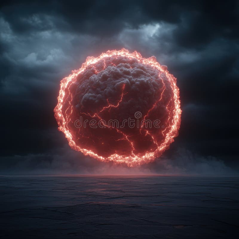 Dramatic Fiery Explosion in the Sky Over a Dark Ocean Stock ...