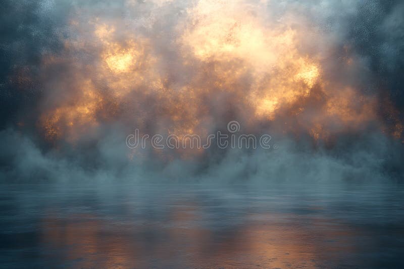 Dramatic Fiery Explosion with Smoky Reflection on Water Surface for ...