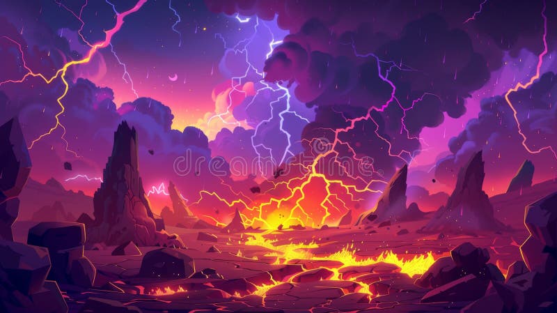 A Dramatic and Fiery Landscape with Thunderstorms, Generative AI Stock ...