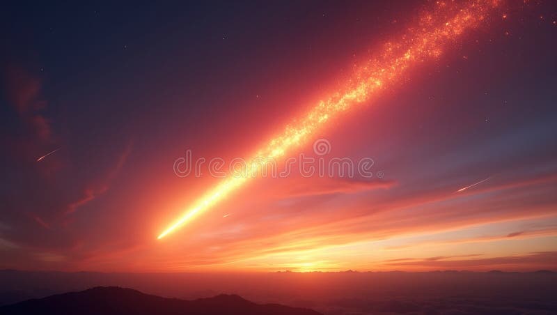 Dramatic Fiery Meteor Blazing through Colorful Sunset Sky Stock ...