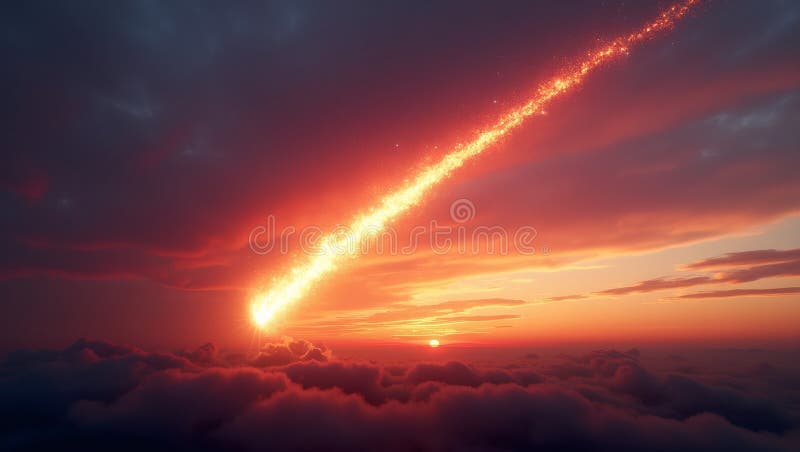 Dramatic Fiery Meteor Blazing through Colorful Sunset Sky Stock ...