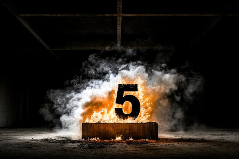 Dramatic Fiery Number Five in Dark Industrial Setting Stock Image ...