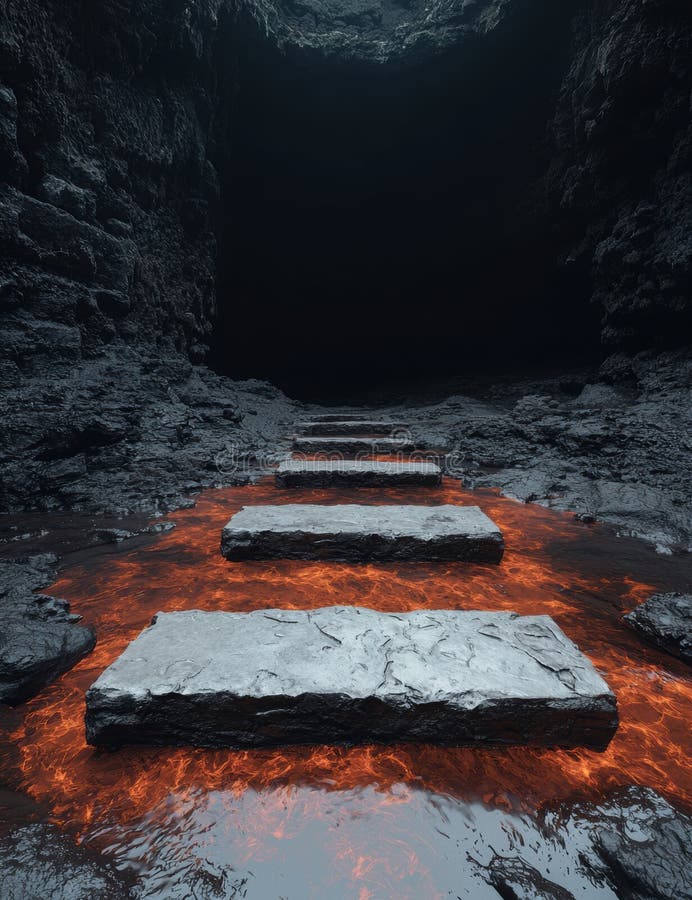 Dramatic Fiery Path through Dark Cave Stock Illustration - Illustration ...