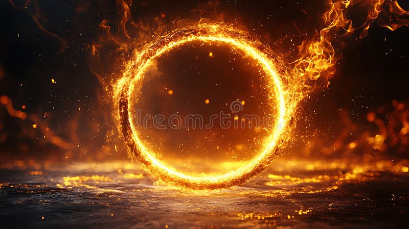 Dramatic Fiery Ring Hovering Above a Surface with Blazing Sparks and ...
