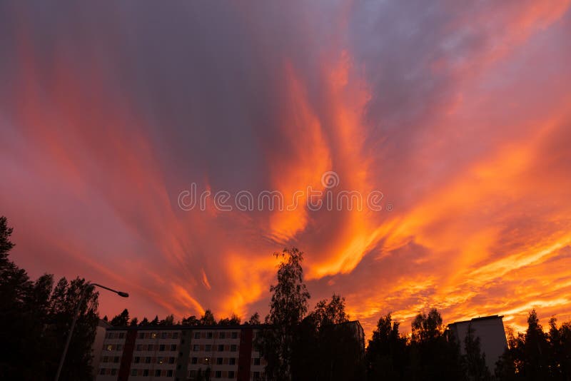 Dramatic Fiery Sky Sunset Cloudscape at Dusk Stock Photo - Image of ...