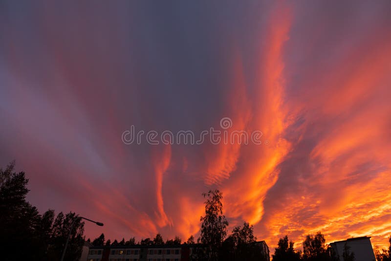 Dramatic Fiery Sky Sunset Cloudscape at Dusk Stock Photo - Image of ...